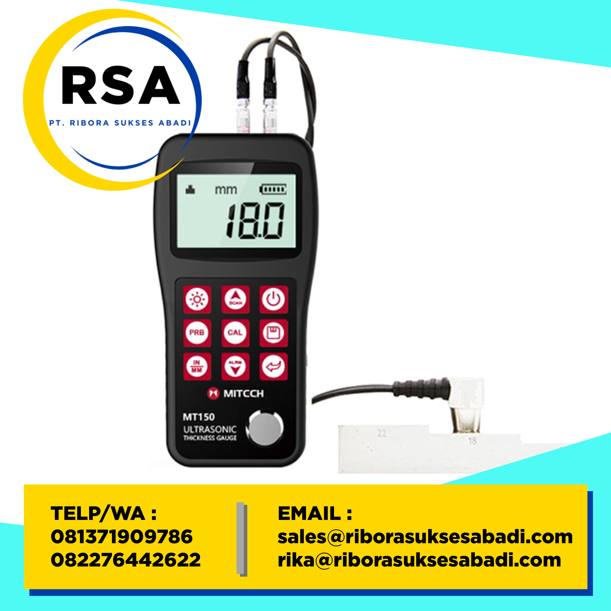 jual beli Mitech MT150 Ultrasonic Thickness Gauge - PT.Ribora Sukses Abadi